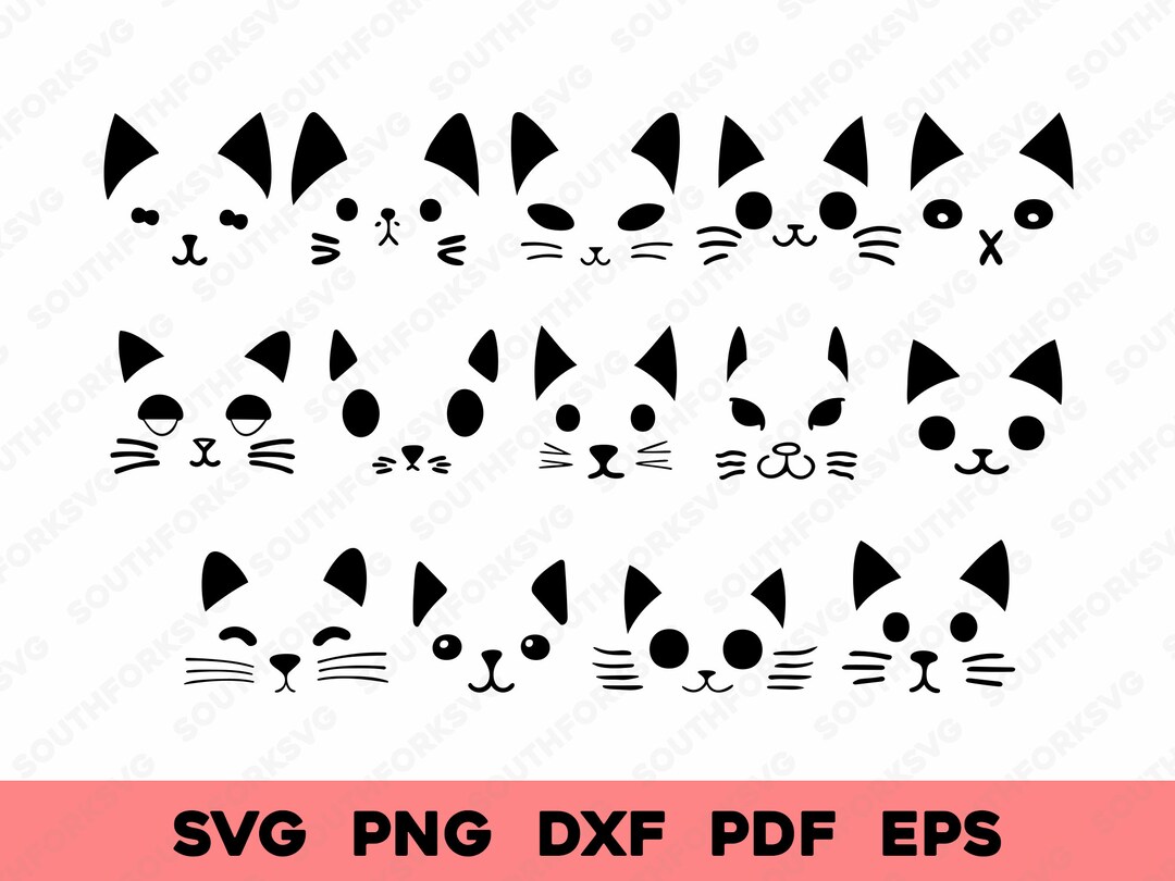Simple Cat Faces Bundle 1 | Svg Png Dxf Eps Pdf | Vector Graphic Cut ...