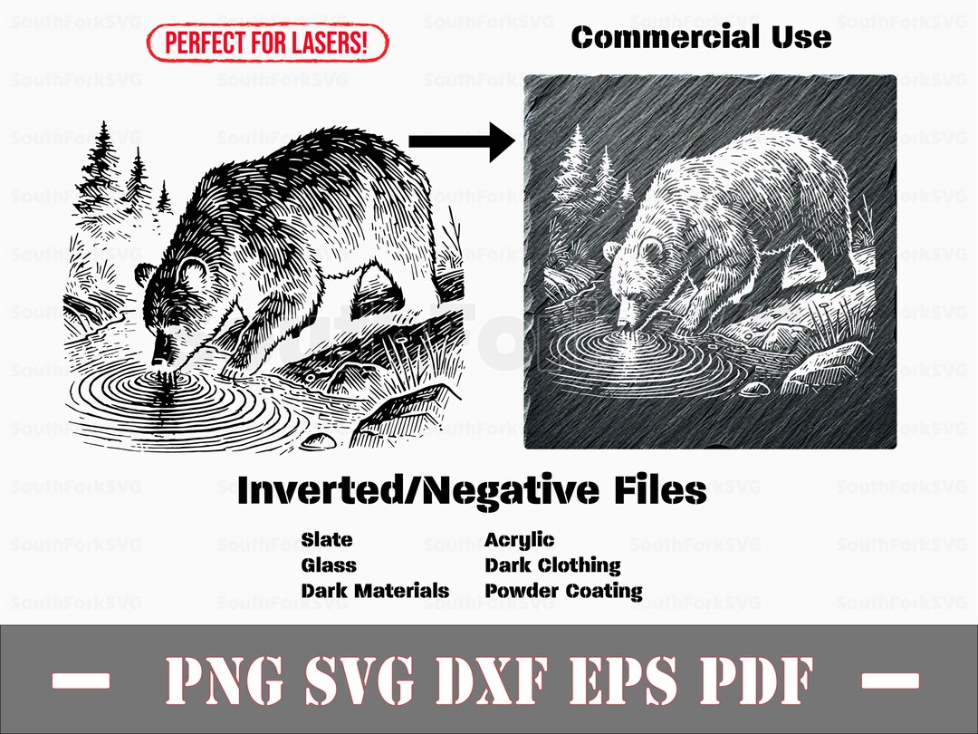 Inverted Black Bear River Scene Svg Png Dxf Eps Pdf Vector Graphic Cut ...