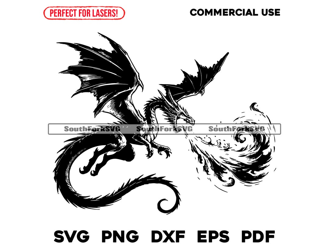 Laser Engrave Files Dragon Breathing Fire Svg Png Dxf Eps Pdf | Vector ...