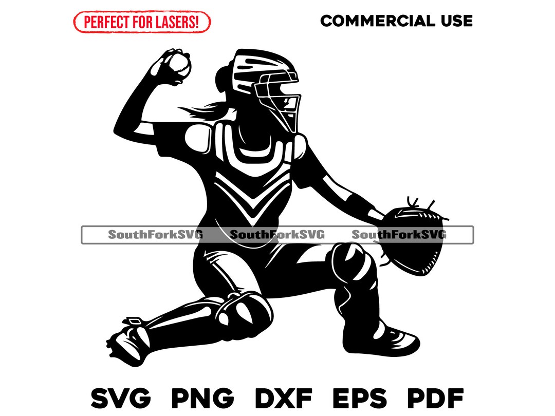 Softball Catcher Player Svg Png Dxf Eps Pdf | Transparent Graphic ...