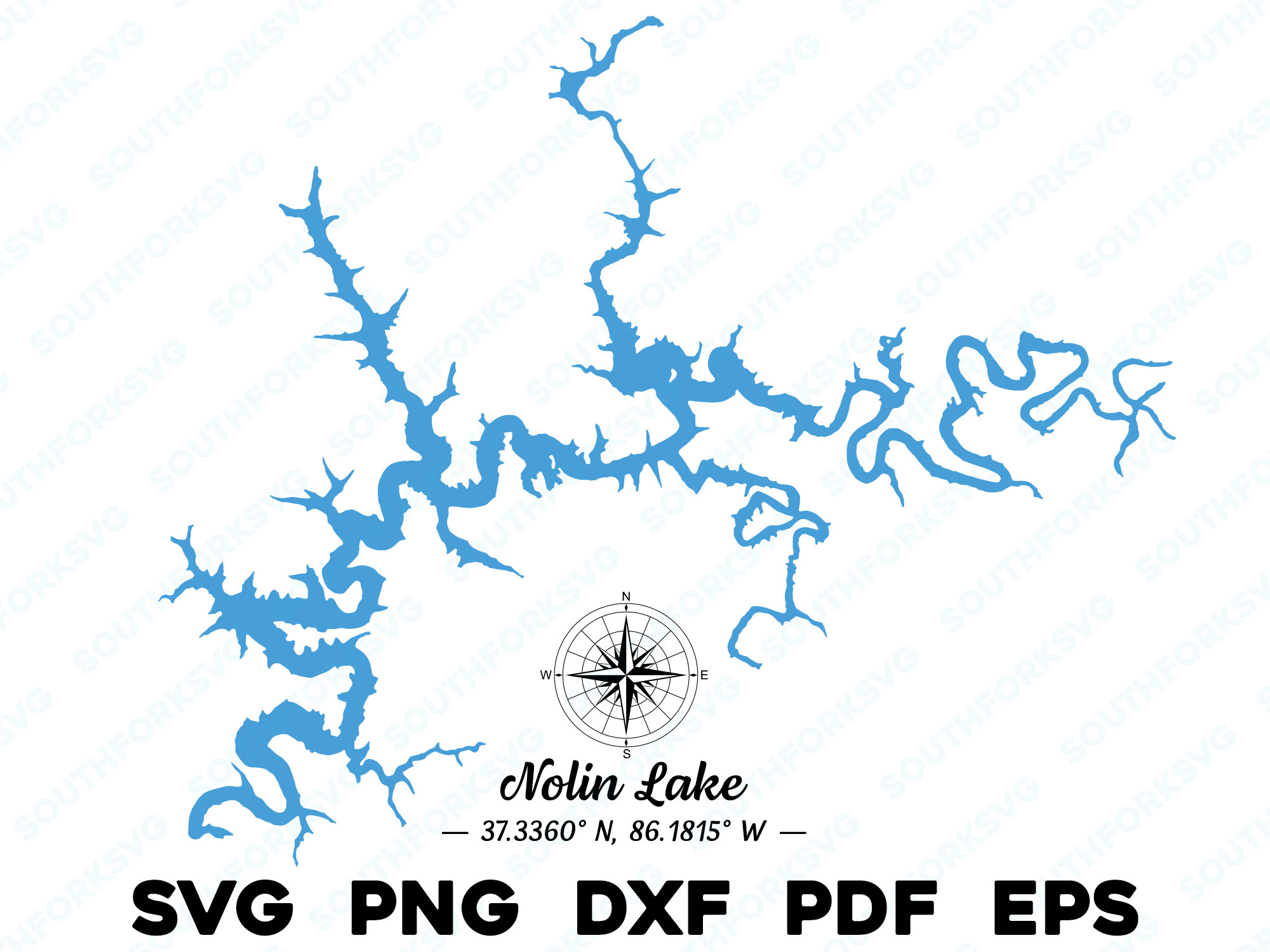 Nolin Lake Kentucky Map Shape Silhouette Svg Png Dxf Pdf Eps Vector ...