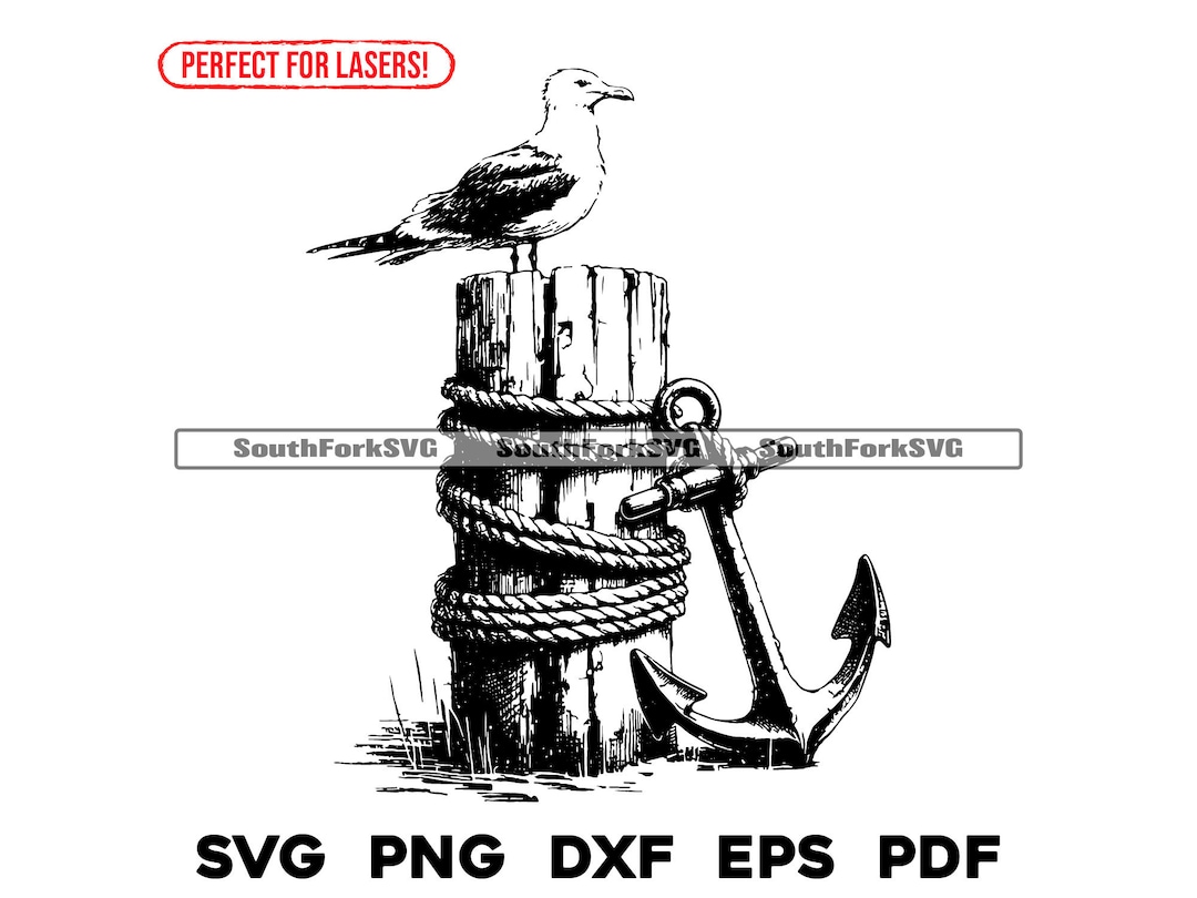 Laser Engrave Files Ocean Gull Anchor Svg Png Dxf Eps Pdf | Vector ...