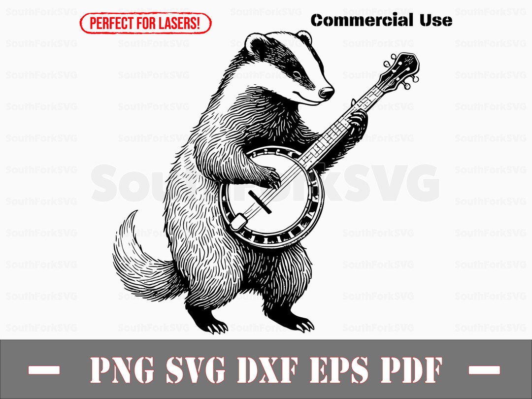 Badger Playing Banjo Svg Png Dxf Eps Pdf | Laser Engrave Cut Print ...