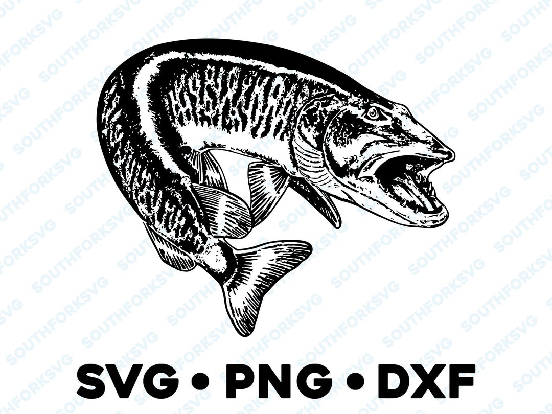 Muskie Musky Muskellunge Northern Pike SVG PNG DXF Vector Transparent ...
