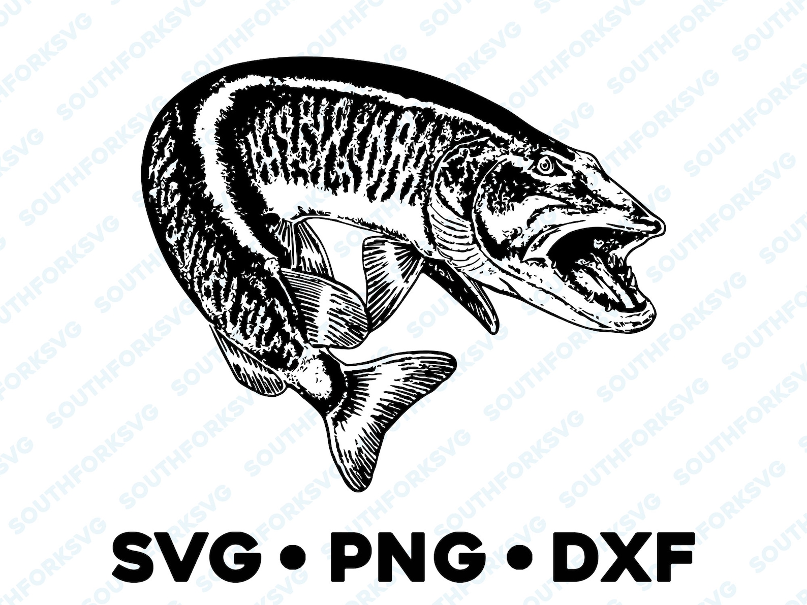 Muskie Musky Muskellunge Northern Pike SVG PNG DXF Vector Transparent ...