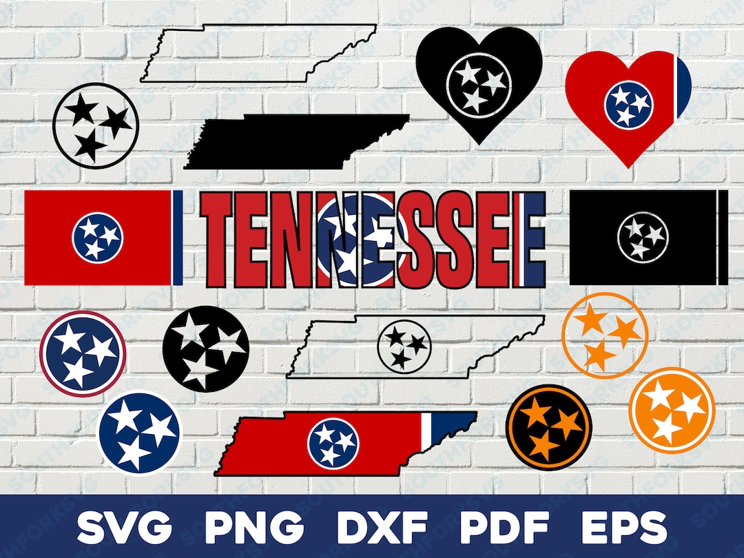 Tennessee State Shape Flag Tri Star Design Bundle | Svg Png Dxf Eps Pdf ...