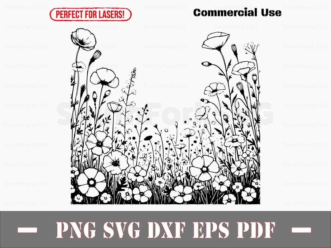 Wildflower Scene Laser Files Svg Png Dxf Eps Pdf Vector Graphic Design ...