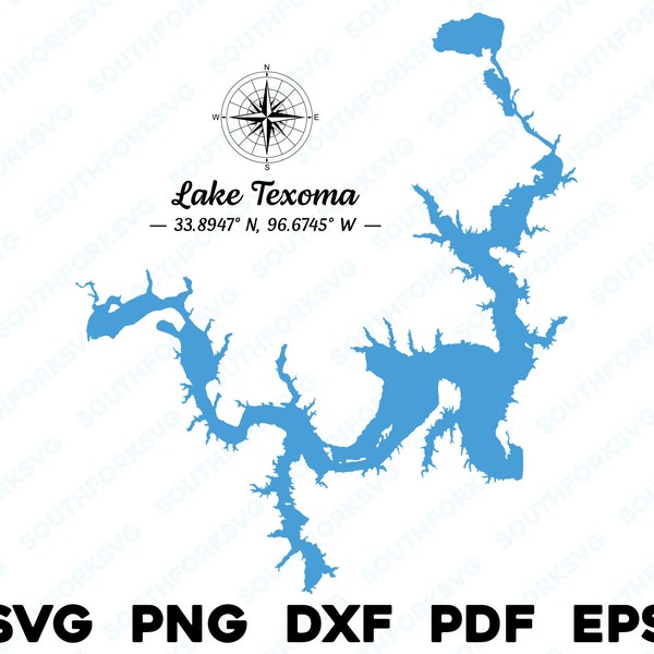 Lake Texoma Map Svg - Etsy