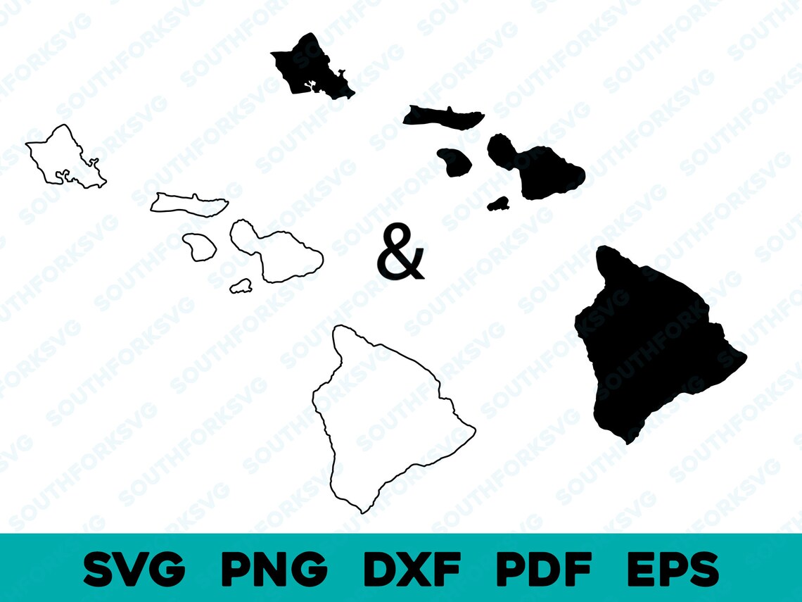 Hawaii Islands State Silhouette & Outline Shapes Svg Png Dxf - Etsy