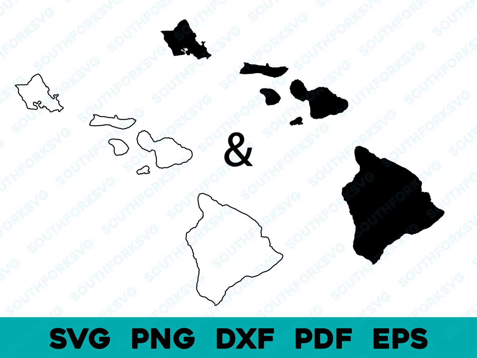Hawaii Islands State Silhouette & Outline Shapes Svg Png Dxf - Etsy