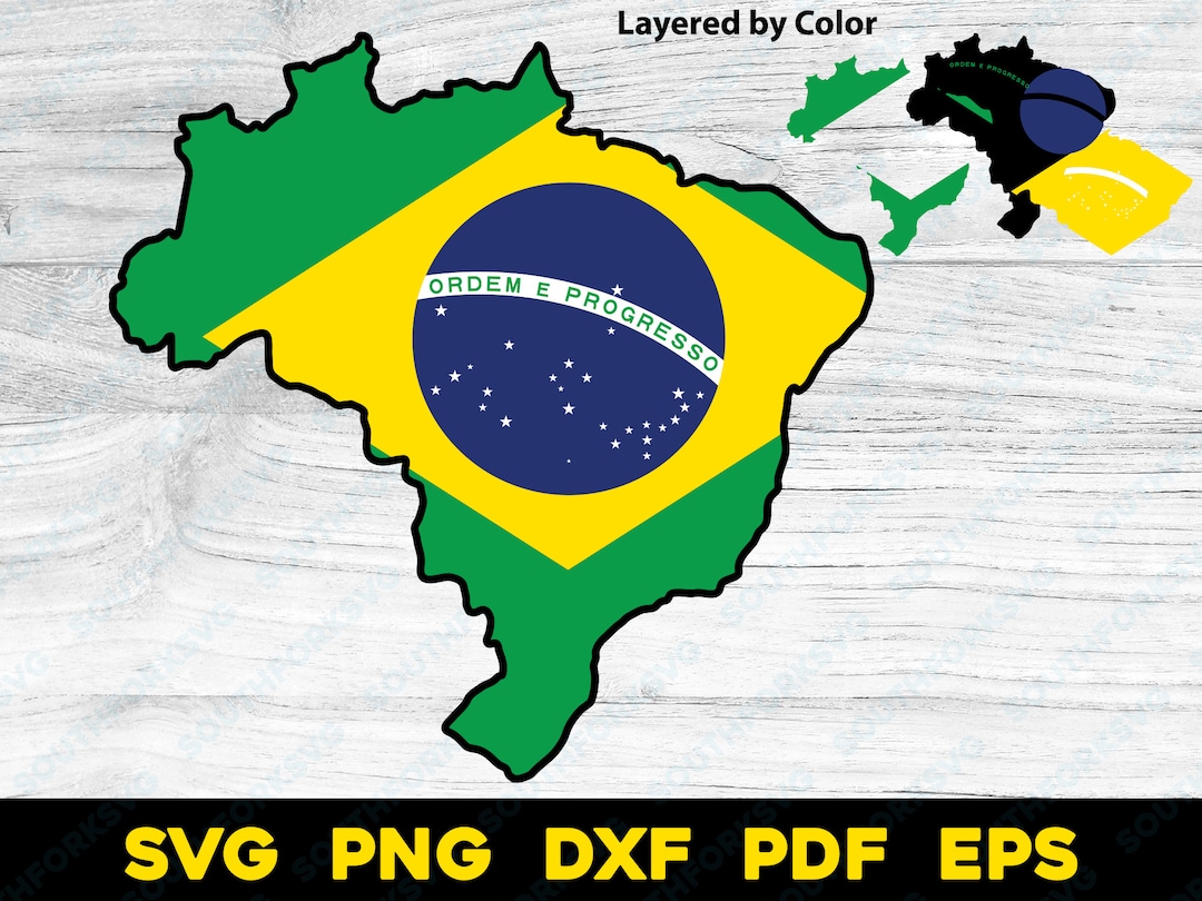 Brazil Country Map Shape With Flag 2 | Svg Png Dxf Eps Pdf | Vector ...