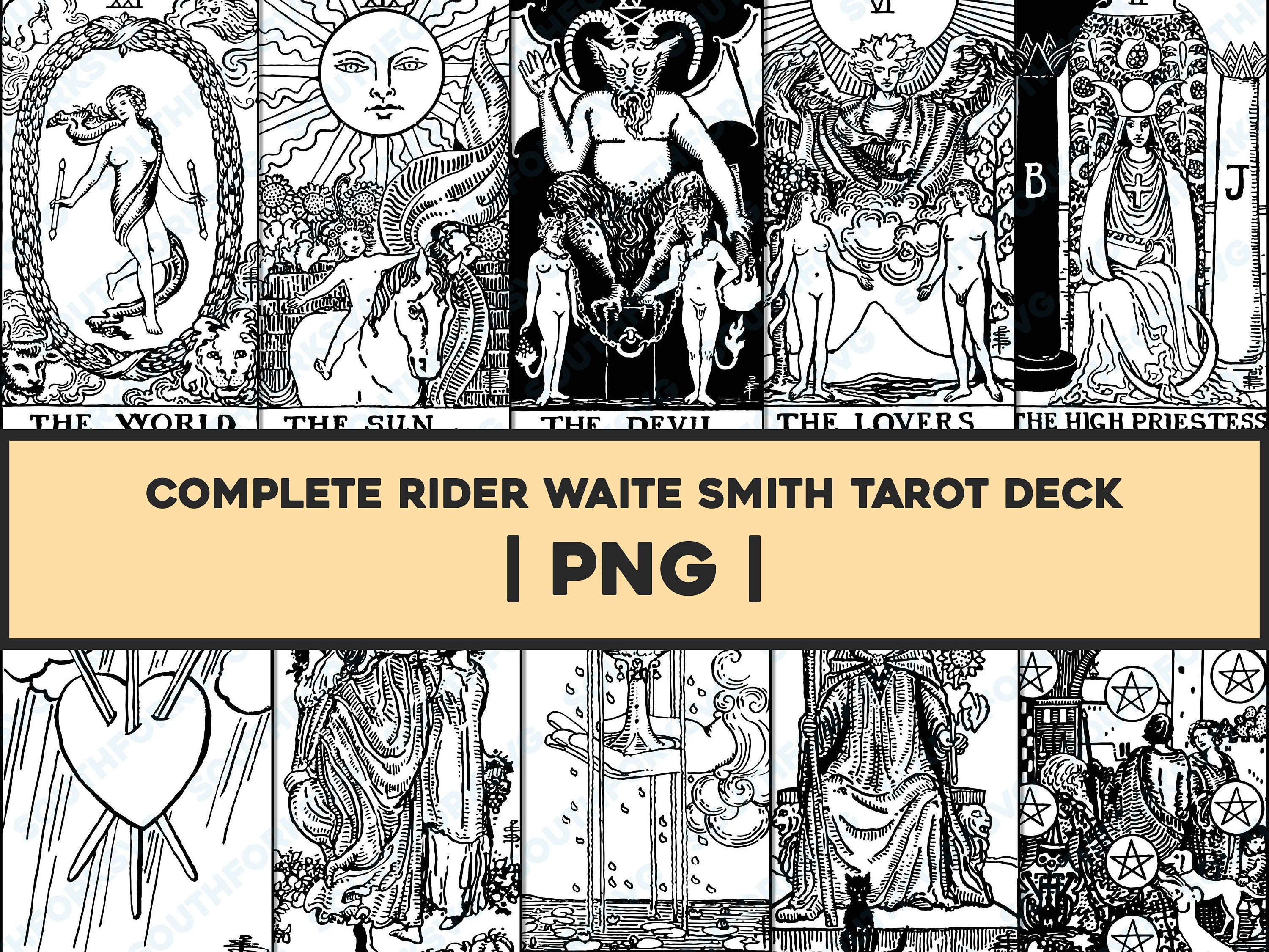 Full PNG Set 78 Rider Waite Smith Tarot Card Deck Bundle Transparent ...