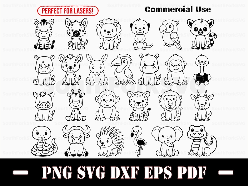 Cute Baby African Safari Animals Bundle Svg Png Dxf Eps Pdf | Vector ...