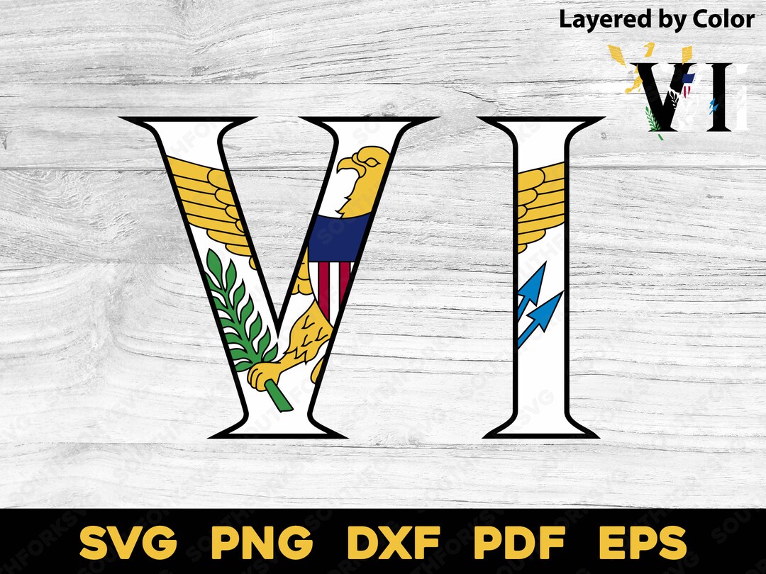 Virgin Islands VI Letters With Flag Layered Svg Png Dxf Pdf Eps ...