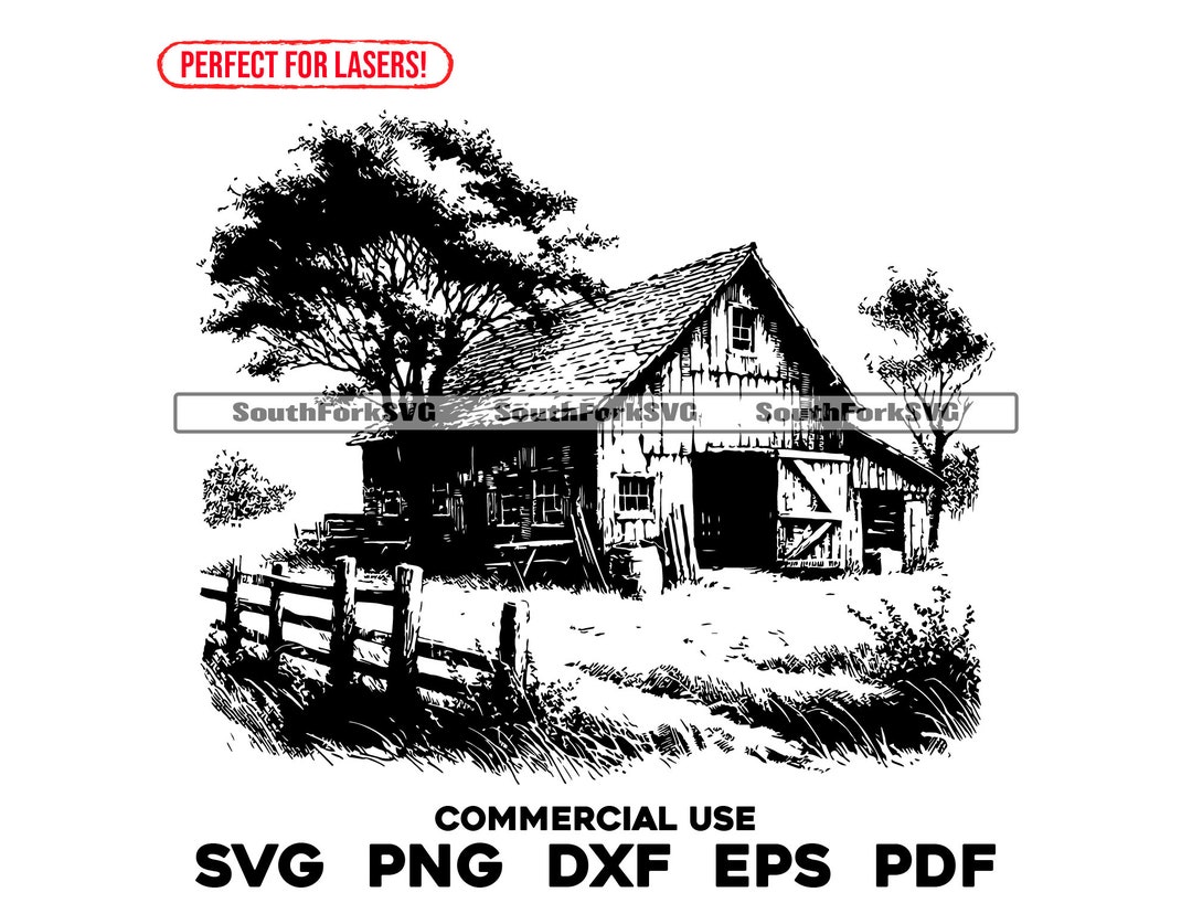Laser Engrave File Barn Scene | Svg Png Dxf Eps Pdf | Transparent ...