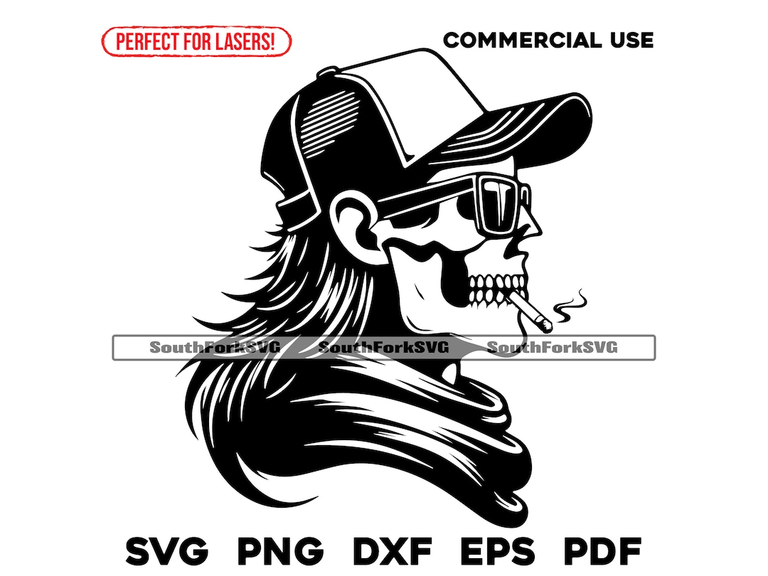 Skull Grim Reaper Mullet Trucker Hat Svg Png Dxf Pdf Eps | Vector ...