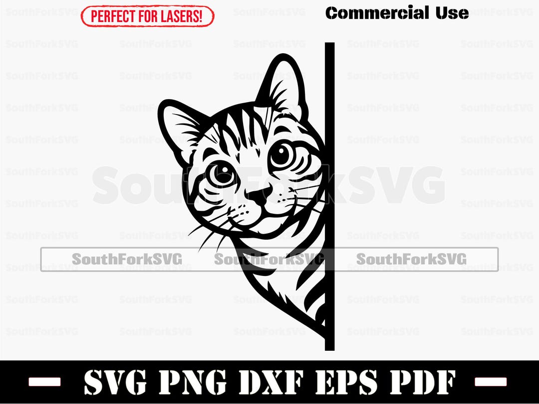 Peering Tabby Cat Svg Png Dxf Eps Pdf | Vector Graphic Cut File Laser ...