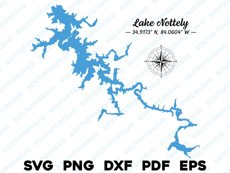 Lake Nottely Georgia Map Shape Silhouette Svg Png Dxf Pdf Eps - Etsy
