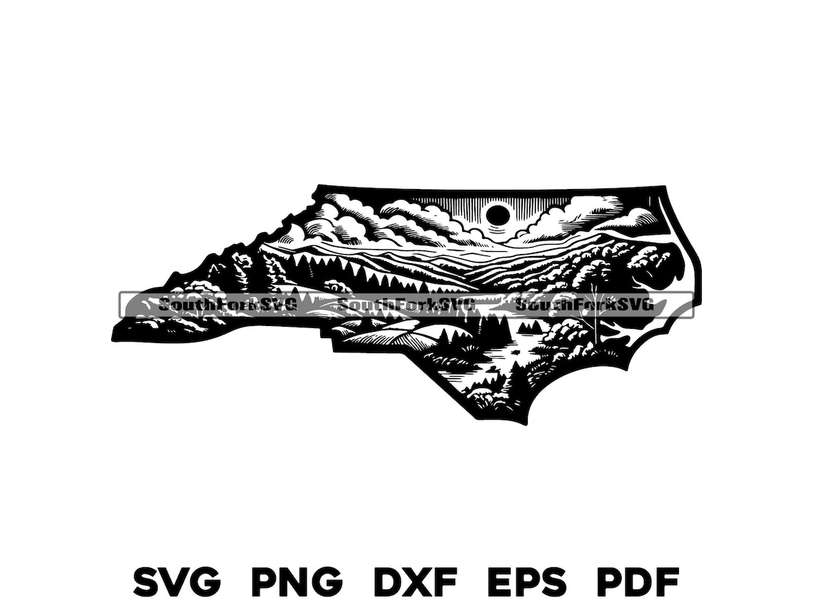 North Carolina Outline W Mountain Landscape Design | Svg Png Dxf Eps ...