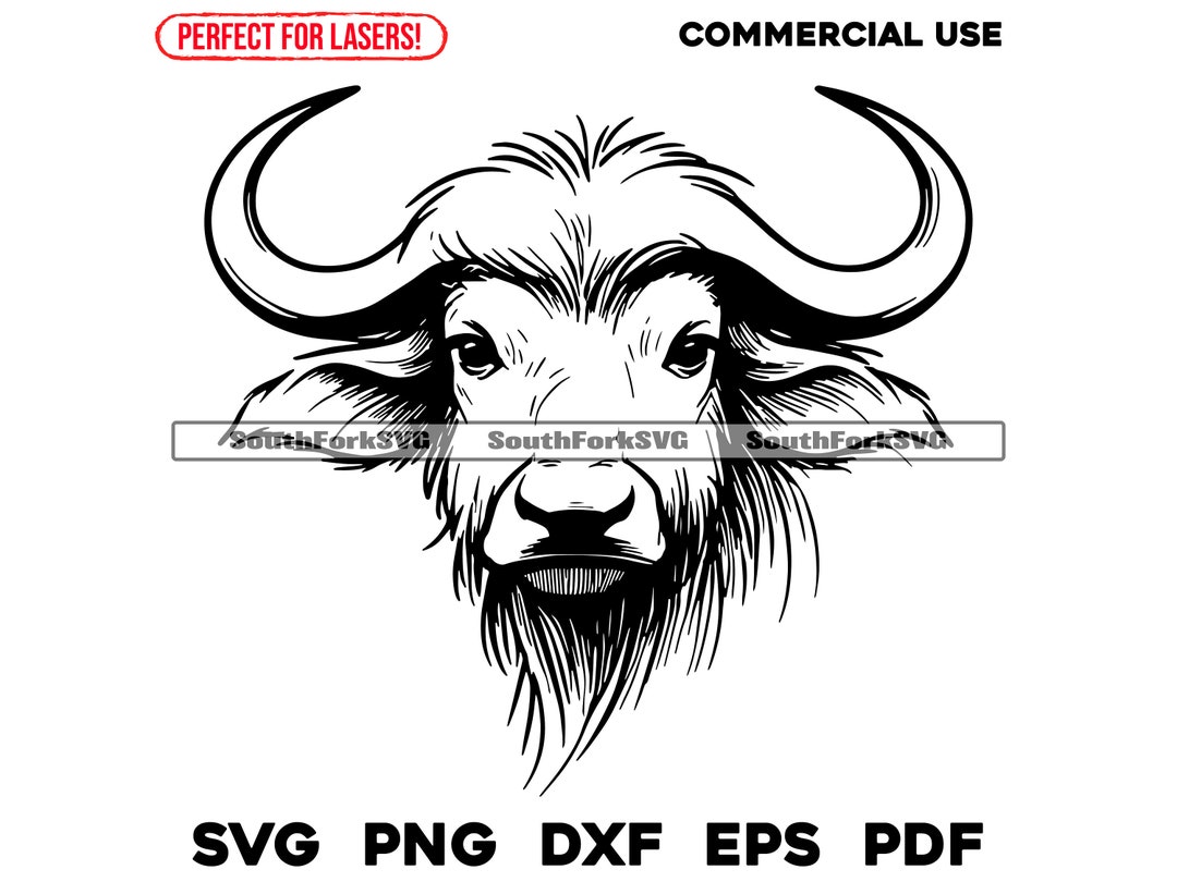 Buffalo Portrait Laser Engrave Files Svg Png Dxf Eps Pdf Vector Graphic ...