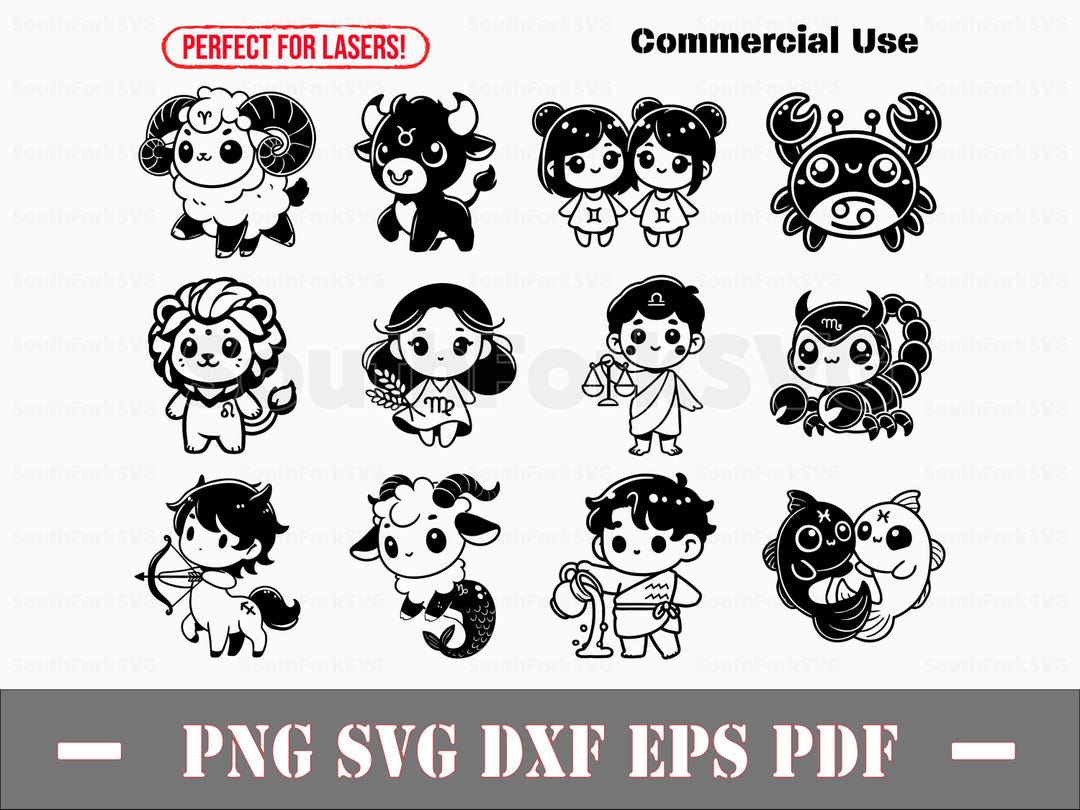 Cute Chibi Complete Zodiac Bundle Svg Png Dxf Pdf Eps | Vector Graphic ...