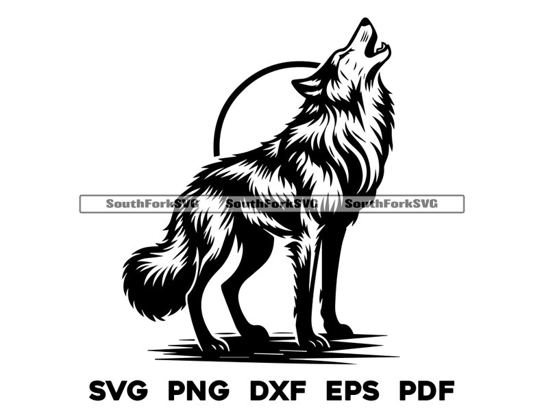 Wolf Howling at the Moon Design Svg Png Dxf Eps Pdf Vector - Etsy