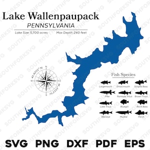 Lake Wallenpaupack Pennsylvania Map Data Fish Species, Laser Ready CNC ...