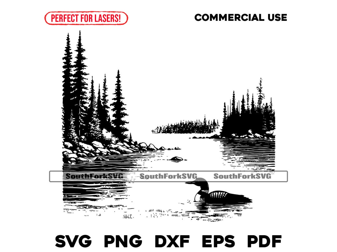 Loon Lake Scene Laser Engrave Files Svg Png Dxf Eps Pdf Vector Graphic ...