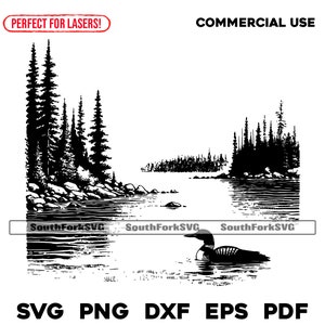 Loon Lake Scene Laser Engrave Files Svg Png Dxf Eps Pdf Vector Graphic ...