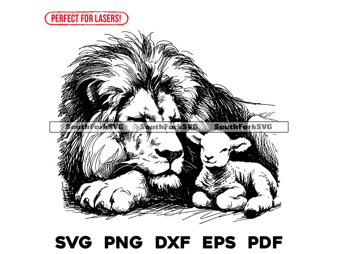 The Lion and Lamb Laser Engrave Files Svg Png Dxf Eps Pdf | Vector ...