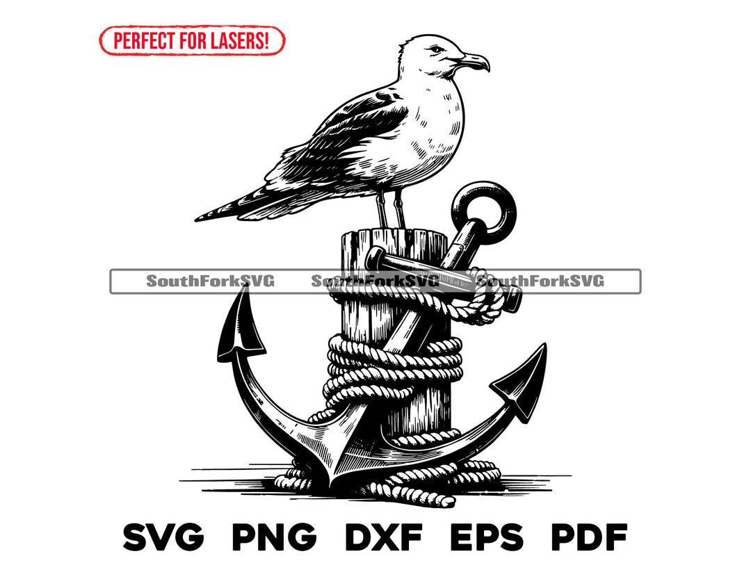 Laser Engrave Files Ocean Gull Anchor Svg Png Dxf Eps Pdf | Vector ...