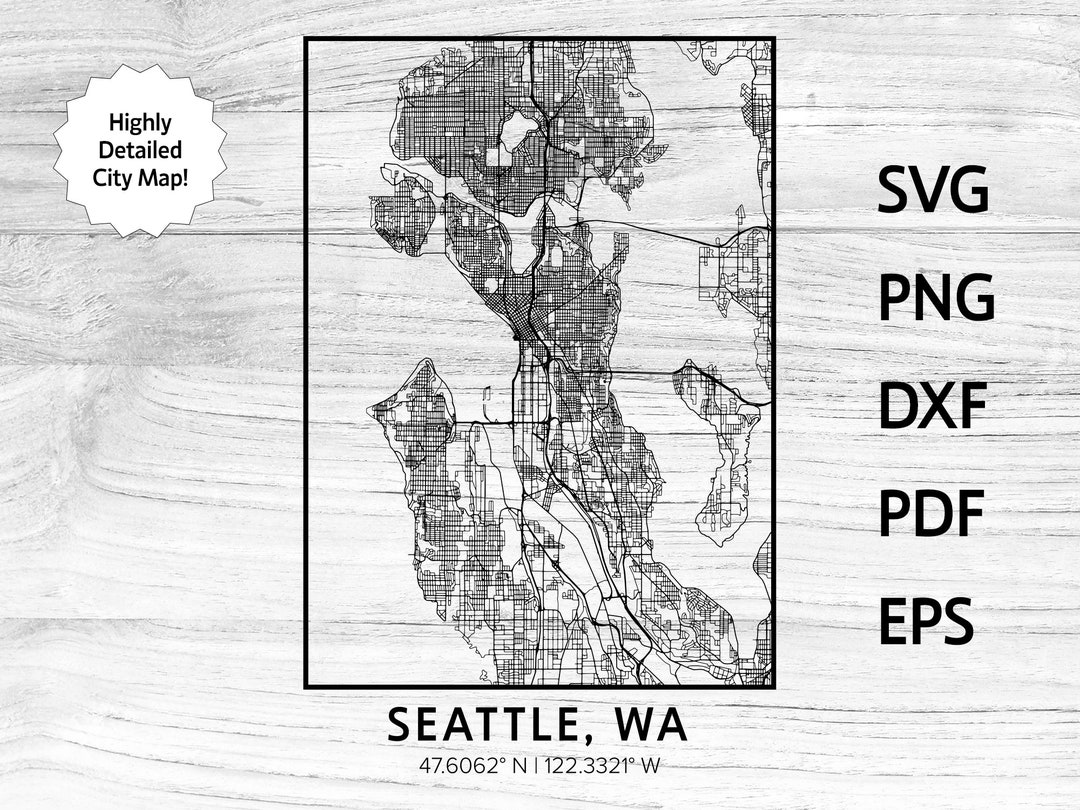 Seattle Washington City Street Road Map | Svg Png Dxf Pdf Eps | Vector ...