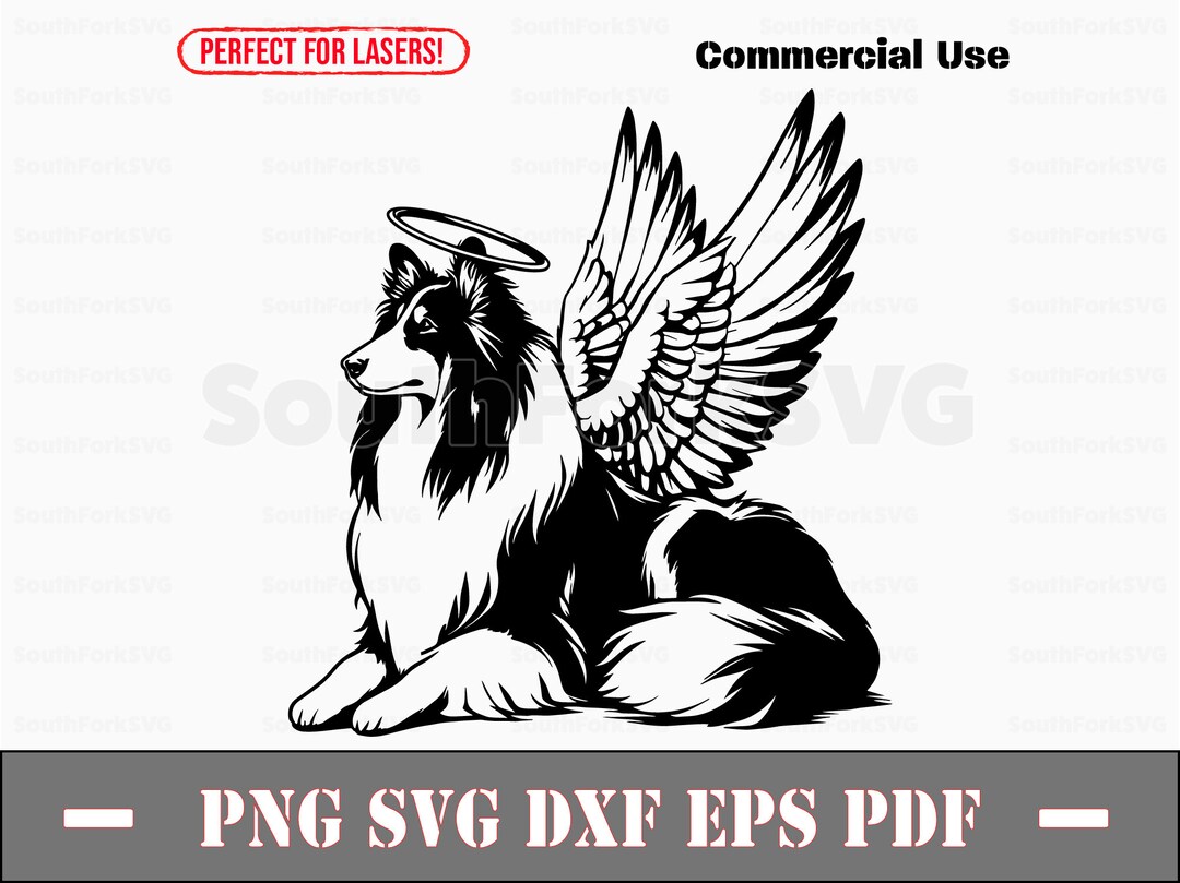 Collie Angel Wings & Halo Svg Png Dxf Eps Pdf | Vector Graphic Cut File ...