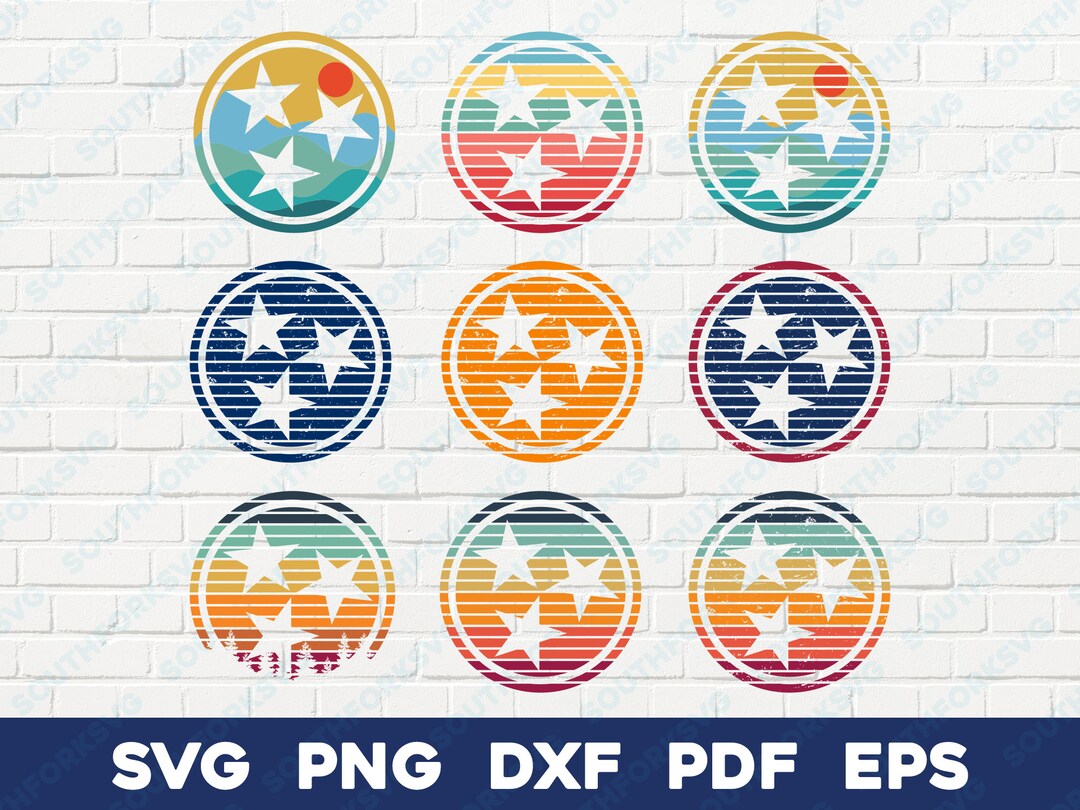 Retro & Distressed Tennessee State Tri Star Design Bundle | Svg Png Dxf ...