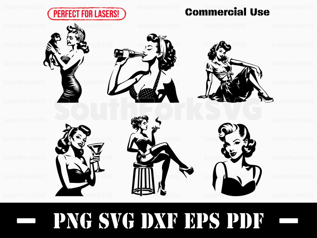 Vintage Style Pinup Girls SVG Bundle Svg Png Dxf Eps Pdf | Vector ...