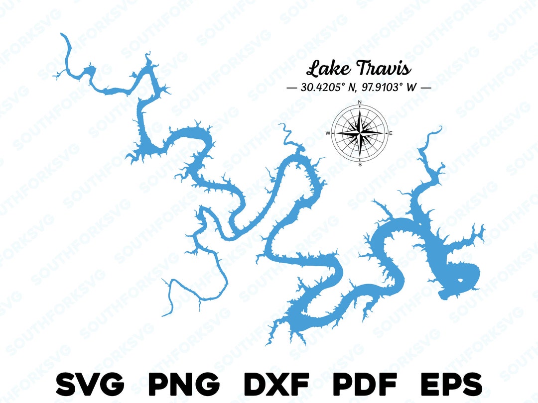 Lake Travis Texas Map Shape Silhouette Svg Png Dxf Pdf Eps Vector ...
