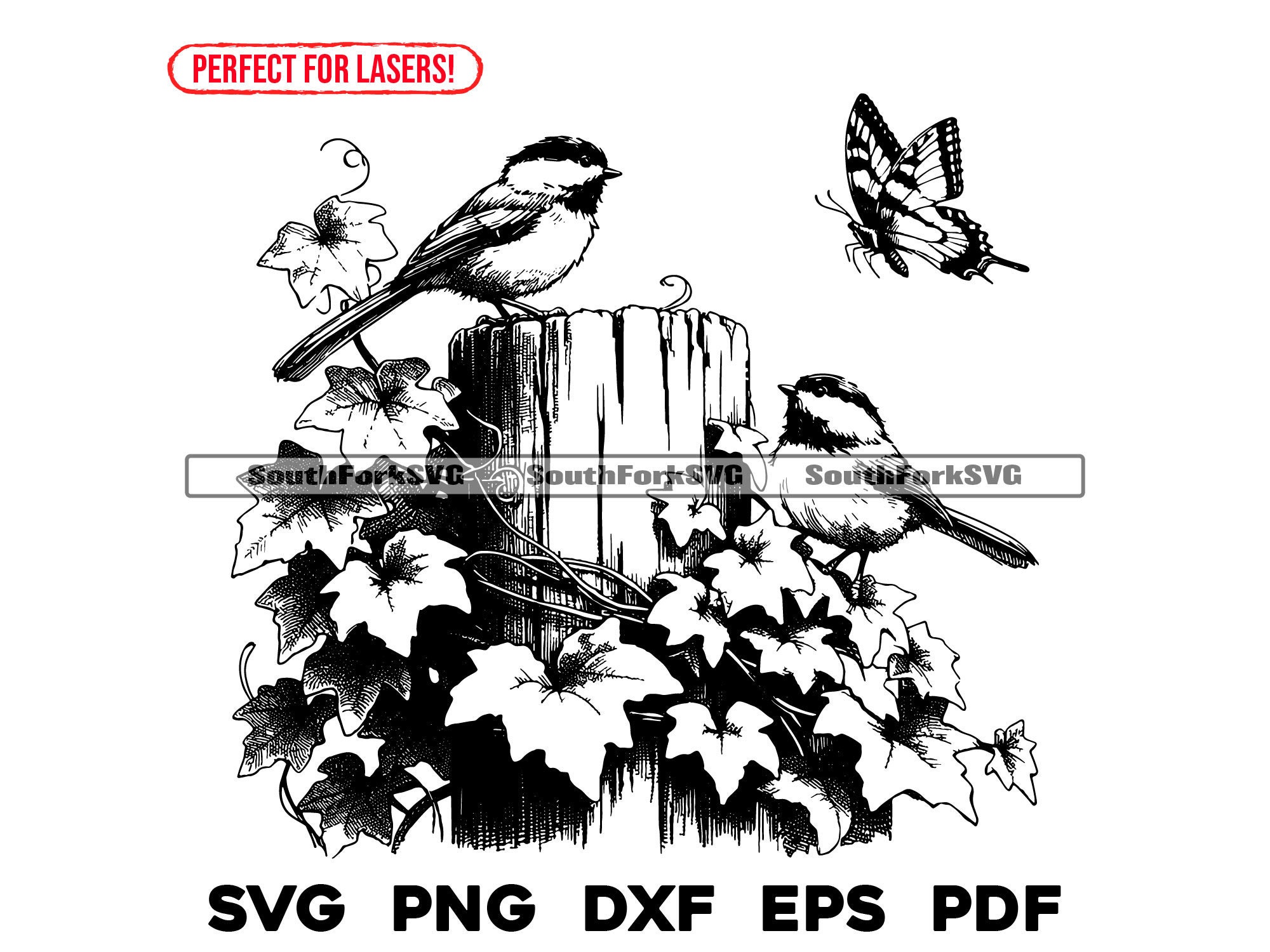 Two Small Song Birds Laser File Svg Png Dxf Eps Pdf | Vector Graphic ...