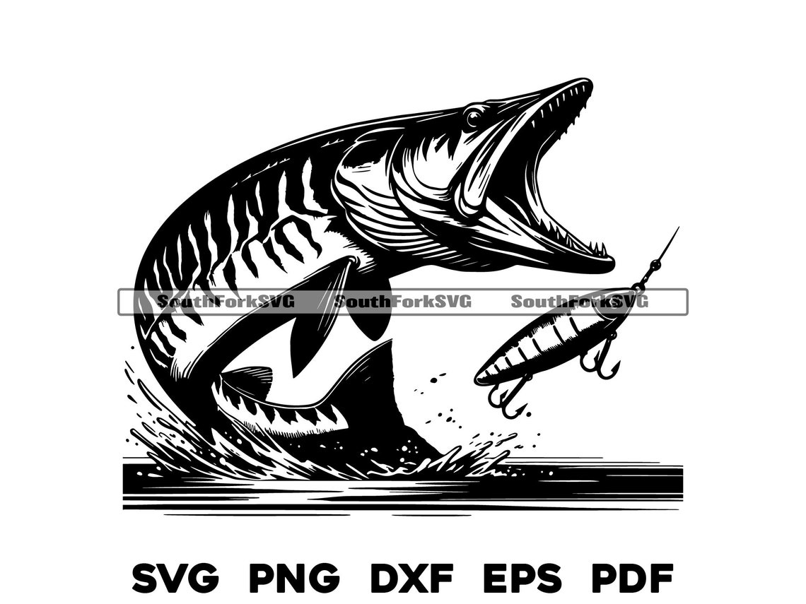 Musky Muskie Chasing Lure Svg Png Dxf Eps Pdf | Transparent Vector ...