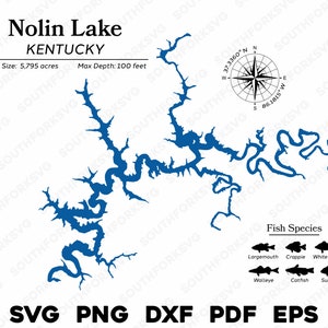 Nolin Lake Kentucky Map Data, Fish Species | Laser Ready CNC Print Dye ...