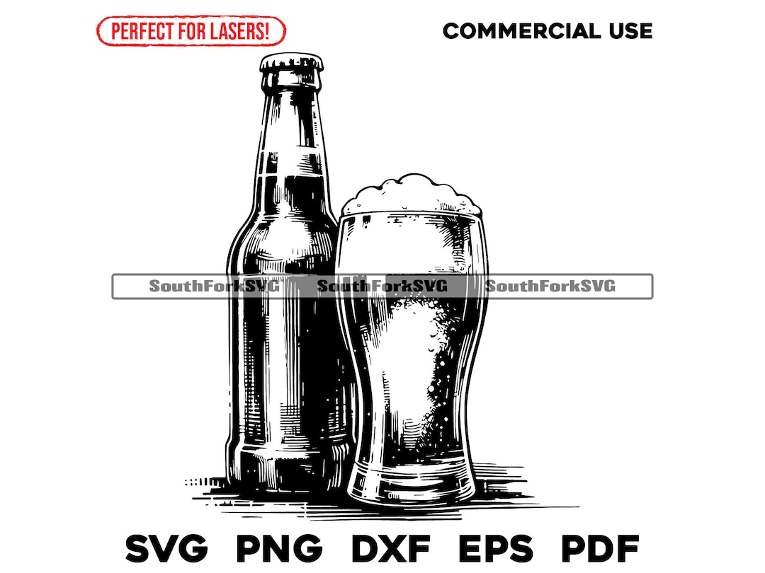 Old Beer Bottle & Glass Laser Files Svg Png Dxf Eps Pdf Vector Graphic ...