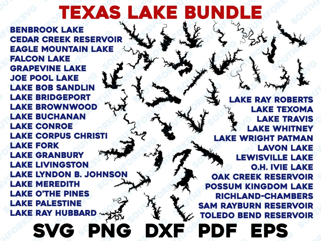 33 Texas Lakes Mega Map Bundle Silhouette Outline Shape | Svg Png Dxf ...