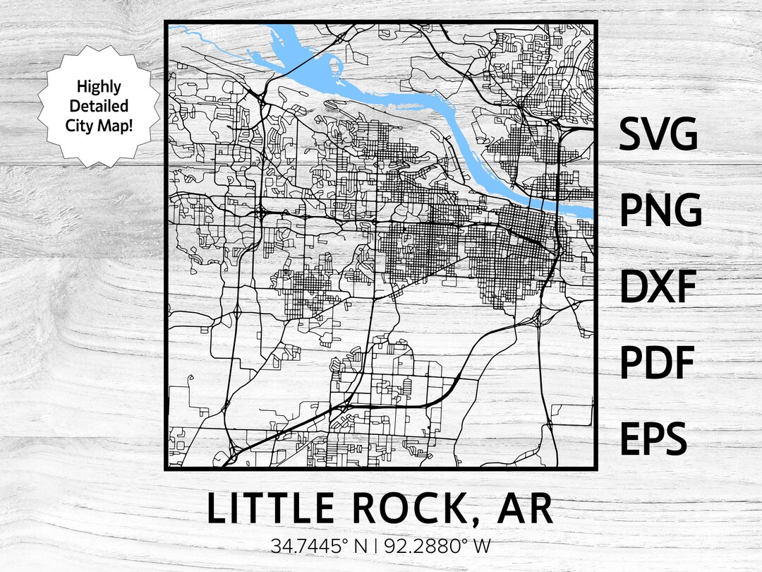 Little Rock Arkansas City Road River Map | Svg Png Dxf Pdf Eps | Vector ...