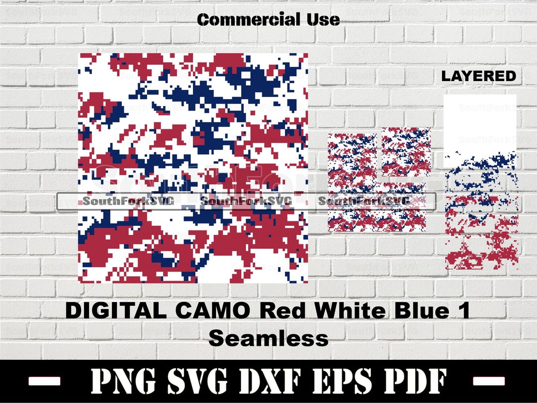 Digital Camo Seamless Pattern USA Red White and Blue Svg Png Dxf Eps ...