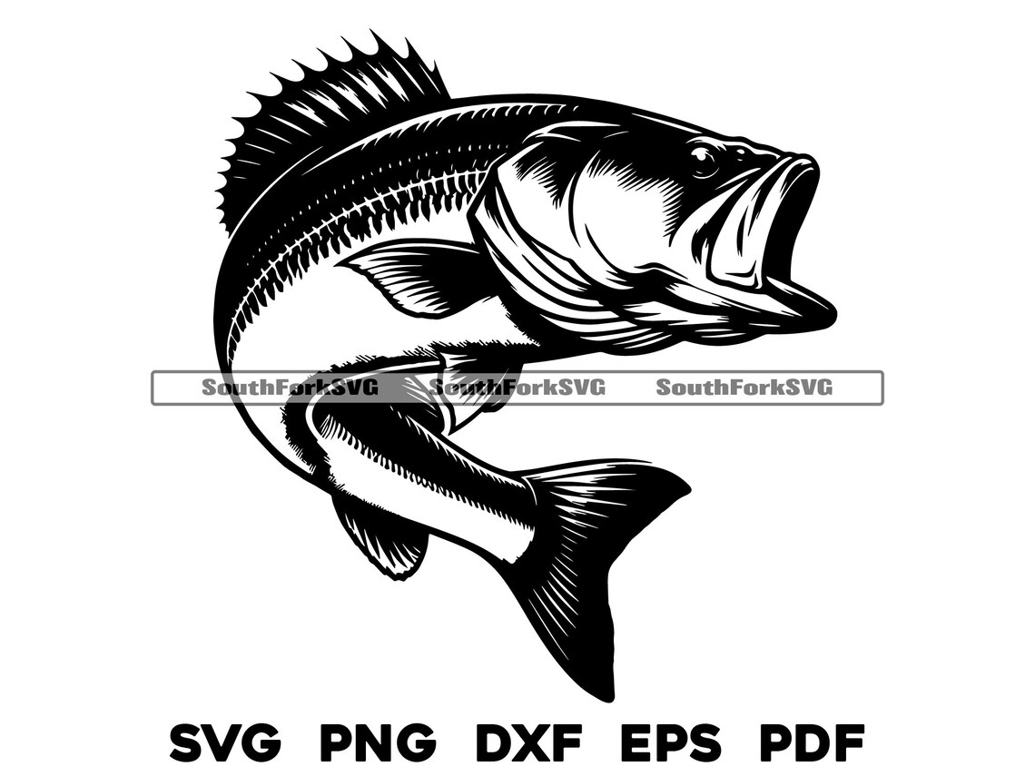 Largemouth Bass Jumping 2 | Svg Png Dxf Eps Pdf | Transparent Vector ...