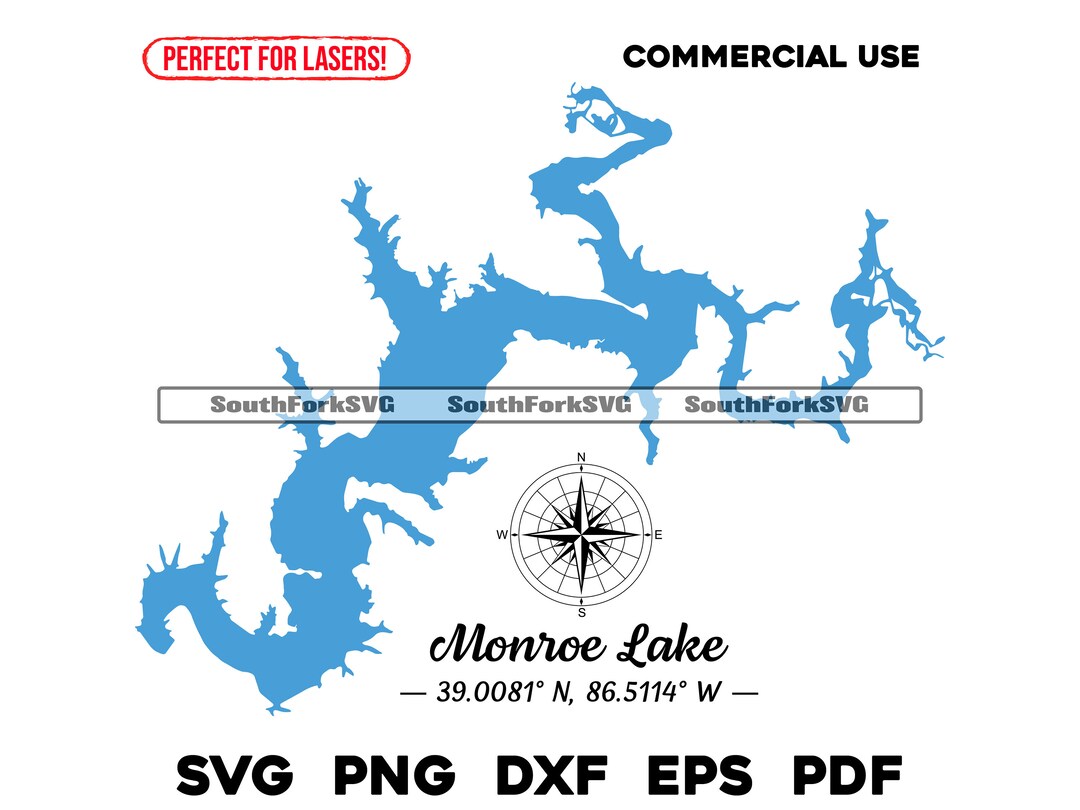 Monroe Lake Indiana Map Shape Silhouette Svg Png Dxf Pdf Eps Vector ...