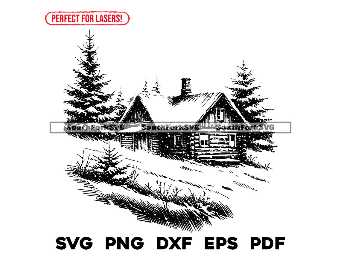 Old Snowy Cabin Laser File Svg Png Dxf Eps Pdf | Vector Graphic Design ...