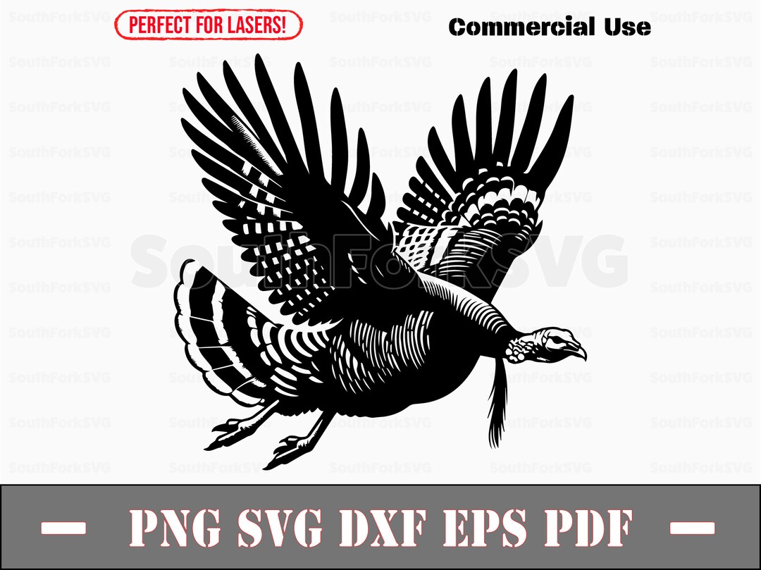 Flying Wild Turkey Svg Png Dxf Eps Pdf | Vector Graphic Cut File Laser ...