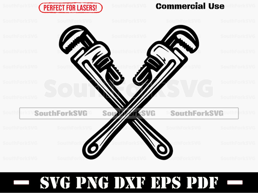 Crossed Pipe Wrenches Svg Png Dxf Pdf Eps | Cut Print Laser Digital ...