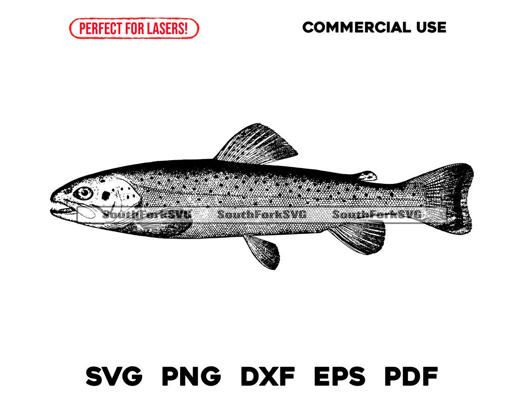 Laser Engrave Files Brown Trout Svg Png Dxf Eps Pdf Vector Graphic ...