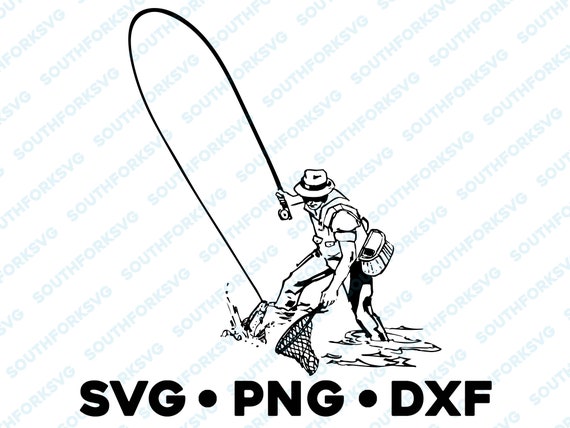 Fly Fisherman Landing Trout SVG PNG DXF vector graphic design cut file ...